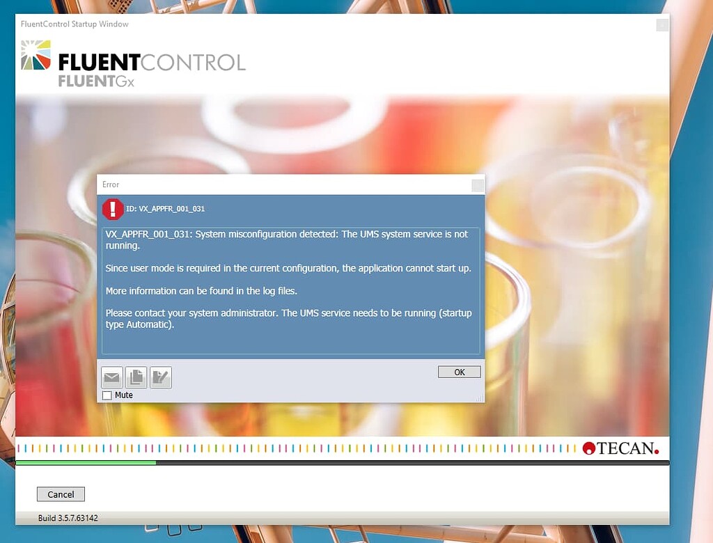 Fluent UMS Error at Startup - Tecan - Lab Automation Forums
